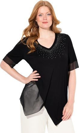 Ulla Popken Damen große Größen Übergrößen Plus Size Bluse, Layering-Look, Mesh/Jersey, Zipfelsaum schwarz 54+ 831601100-54+