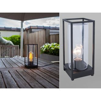 Lutec Außen Tischleuchte FLAIR Laterne in Schwarz mit Glas Höhe 27,2 cm