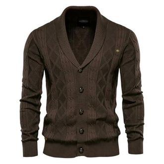 Generic NYSBH Cardigan en coton &agrave; motif losanges pour homme d&eacute;contract&eacute; &agrave; simple boutonnage couleur unie pour homme, caf&eacute;, M