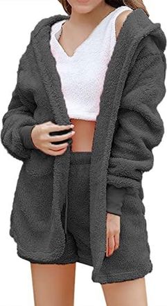 Generic Ensemble de vêtements de détente pour femme - Ensemble de pyjama en polaire, de couleur unie, ensemble de vêtements de nuit décontractés à col en V, v