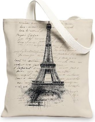 Generic Sacs fourre-tout en toile motif Tour de Paris, style parisien artistique, vintage, réutilisables, légers, lavables et respectueux de lenvironnement, b