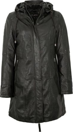 Jilani Lederjacke Unal Jilani - Damen Ledermantel Kapuze Lammnappa schwarz
