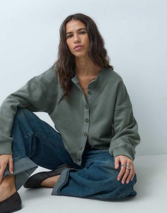 Abercrombie & Fitch kastiger Sweat-Cardigan in Khaki-Gr&uuml;n