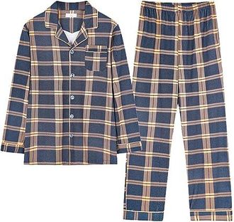 Generic LOIJMK Pyjama long pour homme, pyjama long en coton, combinaison dint&eacute;rieur deux pi&egrave;ces, avec boutons et revers, v&ecirc;tements de nuit d&eacute;contract&eacute;s et l&eacute;g
