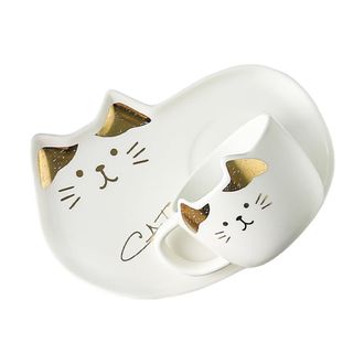 Hemobllo Modisches Katzen Keramik Tassen Satz 200 Ml D&uuml;nnwandige Milchtasse mit Untertasse Wei&szlig; Sp&uuml;lmaschinenfest Geschenk f&uuml;r Katzenliebhaber f&uuml;r Zuhause und 