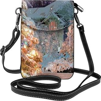 IUBBKI Porte-monnaie pour téléphone portable avec arbre de Noël et neige - Petit portefeuille en cuir à bandoulière pour femmes Sac à bandoulière pour carte 
