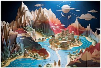 Wallario K&uuml;chenr&uuml;ckwand aus Glas 90 x 60 cm, Motiv: Fantastische Papierwelt | Spritzschutz abwischbar & pflegeleicht