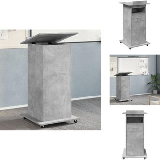 vidaXL Rednerpult mit Rollen & Schublade Betongrau 55x55x107 cm - B&uuml;rotisch - Schreibtisch - Rednerpult - Pr&auml;sentationstisch - Laptoptisch