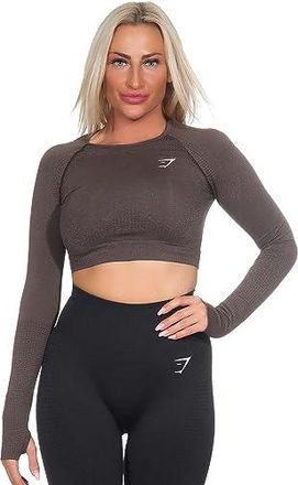 Gymshark Vital Seamless 2.0 Haut court à manches longues pour femme, Marron foncé chiné, S