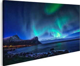 Islandburner Bild auf Leinwand Aurora Borealis Nachthimmel Nordnorwegen Bilder Wandbilder Poster