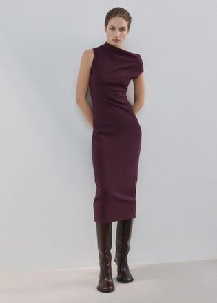 Mango Midi-Kleid mit asymmetrischem Ausschnitt bordeaux - Damen - XXS - MANGO