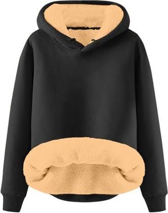 Generic Sweat &agrave; capuche en velours uni pour femme - Automne et hiver, Noir, XXL