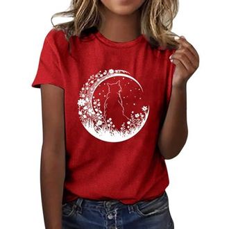 Generic T-shirt graphique &agrave; manches courtes pour femme avec imprim&eacute; coeur pour la Saint-Valentin 2026, Rouge, XXL