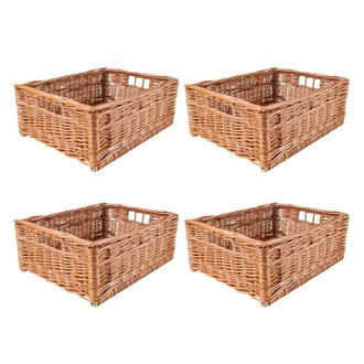 Creative Home 4 x Weidenkorb Aufbewahrungskorb | 40 x 30 x 15 cm (+/- 2 cm) | Handgeflochten, Haltbar | Korb Geflochten Naturkorb mit Griffen Aufbewahrung | F&uuml;r Reg