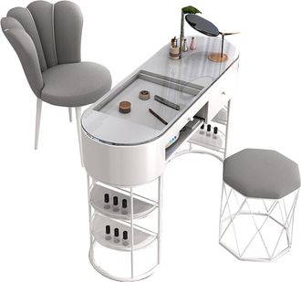 Generic Manicure Table Station Professional with Glass Top, Storage Drawers & Open Shelves - Nail Tech for Salons and Beauty Professionals, for Retail Use