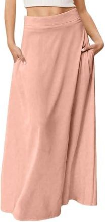 Generic Robes boh&egrave;me 2026 pour femmes, jupes longues florales boh&egrave;mes 2025, jupe longue fluide, taille haute, d&eacute;t&eacute; r&eacute;guli&egrave;re, rose, XXL