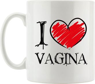 Pixxprint I Love Vagina Fun Tasse, ca. 300ml Fassungsvermögen, Keramik Weiß, Spülmaschinenfest