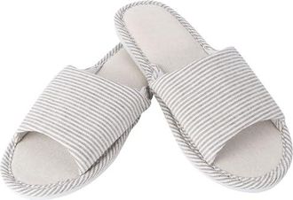 BESTONZON Pantoufles dInt&eacute;rieur en Coton Antid&eacute;rapantes &agrave; Semelle &Eacute;paisse Fines Rayures Couleur Caf&eacute; Taille 43-44 Confort pour Usage Maison Toute Saison