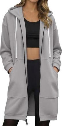 Generic Vestes pour femmes 2026 - Style d&eacute;contract&eacute; - Couleur unie - Fermeture &eacute;clair - Avec cordon de serrage - Manches longues - Poche - Manteau dext&eacute;rieur,