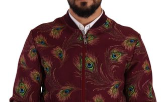Dolce & Gabbana Mens Red Peacock Polyester Stretch Full Zip Jacket Clothing
