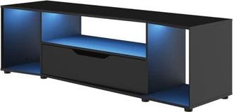 Calicosy Meuble TV Gamer - Noir - Panneaux de Particules - LED Bleu - 2 Niches - Fabrication Fran&ccedil;aise - avec Grand Tiroir - pour Salon - L163 x H48 x P45 cm