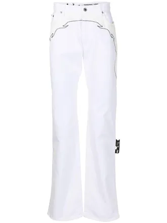 Off-white jean &agrave; coupe &eacute;vas&eacute;e - Blanc