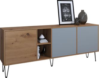 Vladon Sideboard Havana, TV-Schrank mit 3 Türen und 2 offene Fächer, Kommode Made in Germany, Eiche Evoke/Denim matt (181,5 x 73 x 35 cm)