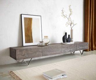 DELIFE Lowboard Wyatt 220 cm Akazie Platin 4 Sch&uuml;be V-Fu&szlig; Edelstahl, Lowboards