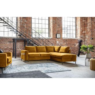 Loftscape home24 Ecksofa mit Ottomane Gelb Samt Krysia 237 x 84 x 197cm Ottomane davorstehend rechts Modern