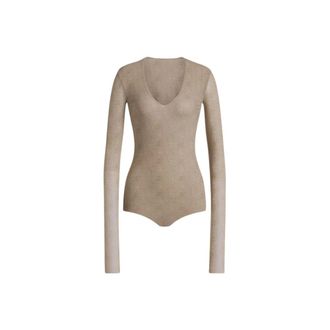 Alberta Ferretti Femme, Tops, Brun, Taille: 34 FR Body en tulle &agrave; manches longues