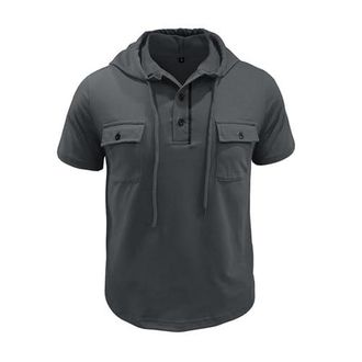 Generic Polo &agrave; manches courtes pour homme - Printemps &eacute;t&eacute; - Sport dext&eacute;rieur - Fitness - Poche - Sweat &agrave; capuche, gris fonc&eacute;, 3XL
