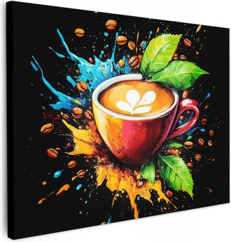 MuchoWow © Bild auf Leinwand 80x60 cm Schlafzimmer Bilder Badezimmer Wand Deko Wohnzimmer Modern Wanddeko Bilderwand Geschenk Kaffee - Graffiti - Trinken - Abs