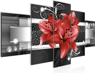 Runa Art Bilder Blumen Lilien 200 x 100 cm 5 Teilig XXL Wanddekoration Design Rot 008651c