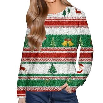 Generic Pull de Noël décontracté imprimé 3D pour femme 2025, pull dhiver ample en tricot pour femmes, style rétro, à rayures, doux, chaud, confortable, pour l