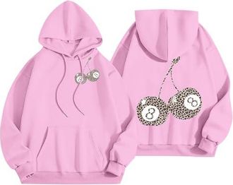 Generic Sweat &agrave; capuche imprim&eacute; l&eacute;opard cerise avec poche, surdimensionn&eacute; et confortable &agrave; manches longues pour femmes, sweatshirts d&eacute;contract&eacute;s tendance grap