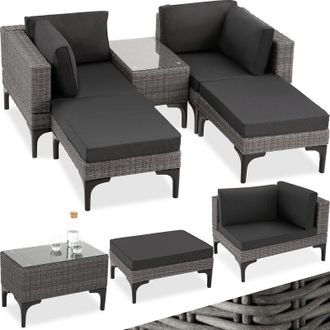 TecTake Salon en rotin avec cadre aluminium gris