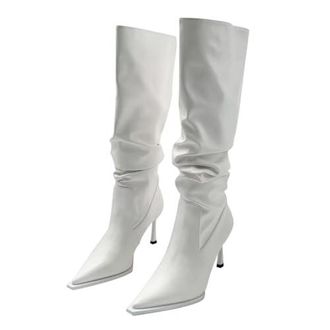 Generic Bottes Hautes Femme &agrave; Talon Aiguille Bout Pointu Cuir PU Pliss&eacute; Bottes Hautes Tendance &Agrave; Talons Hauts Chic et Elegant Chaussures L&eacute;g&egrave;res D&eacute;contract&eacute;e 