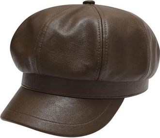 ZLYC Chapeau Gatsby Cabbie en cuir synthétique pour femme, café, Taille unique