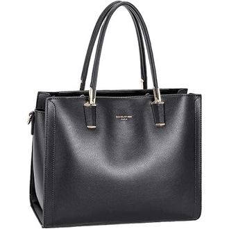 David Jones Paris - Sac Cabas Port&eacute; main Femme Ville - Sac &agrave; main Similicuir Taille Grande - 3 Compartiments - Chic El&eacute;gant Pratique (Black)