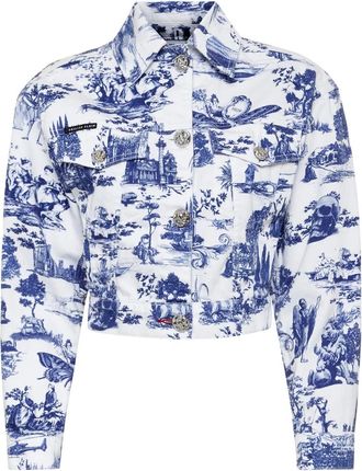 Philipp Plein Femme, Vestes, Bleu, Taille: 38 FR Veste courte en jean imprim&eacute;e En-PLEIN-air