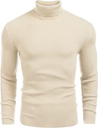 Coofandy Pull Homme Col Roulé Tops Tricoté Hiver Slim Fit Pulls à Manches Longues Basique Chauds Pullover Sweater Beige M