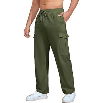 Generic Pantalon cargo pour homme - Coupe droite - Taille &eacute;lastique avec cordon de serrage - Style vintage - Pantalon de sport pour homme - Pantalon de joggin