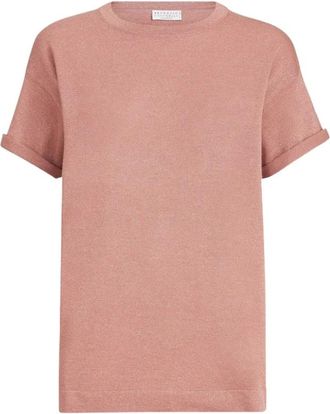 Brunello Cucinelli Femme, Tops, Rose, Taille: 34 FR Pull &agrave; Manches Courtes et Col Rond