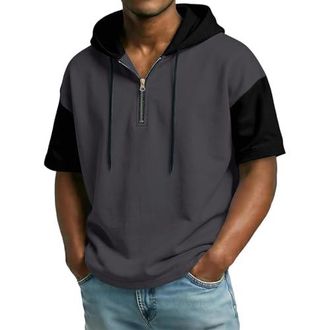 Generic DENGJIAMY Sweat &agrave; capuche d&eacute;t&eacute; pour homme Patchwork d&eacute;contract&eacute; &agrave; manches courtes Mode 1/4 Zip Tee Color Block Chemises Hommes Tendance Grande Taille 