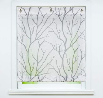 Joyswahl Voile &Ouml;senrollo Transparente Raffrollo ohne Bohren mit &Auml;ste-Motiv &raquo;Tatjane&laquo; Schals K&uuml;che Fenster Vorh&auml;nge BxH 120x140cm wei&szlig;-grau mit &Ouml;sen 1er Pack