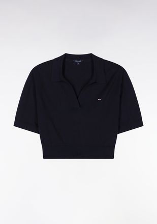 Eden Park Pull Col Polo À Manches Courtes En Coton Biologique Et Cachemire Marine Coupe Droite