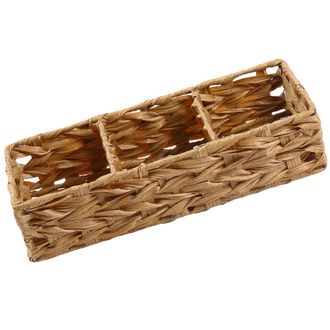 Lurrose Aufbewahrungsorganisator aus Stroh 3 F&auml;cher Tischkorb f&uuml;r Schreibtisch und Badezimmer Praktischer Kosmetik Organizer