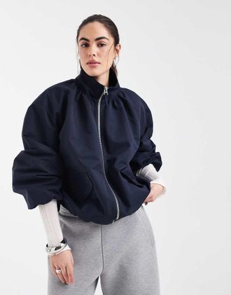 Asos Oversize-Bomberjacke in Marineblau mit Stehkragen und Ballonsaum