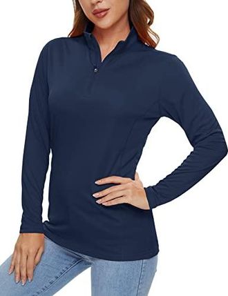KEFITEVD Hauts de Course à Manches Longues pour Femmes Chemise de Sport Respirante Hauts dentraînement Légers Bleu Marine, 2XL