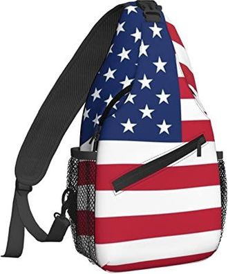 Generic Drapeau Des &Eacute;tats-Unis Sac &Agrave; Dos Bandouli&egrave;re Multifonctionnel Sacoche Epaule Antivol Sac Poitrine Pour Femme Randonn&eacute;e Homme